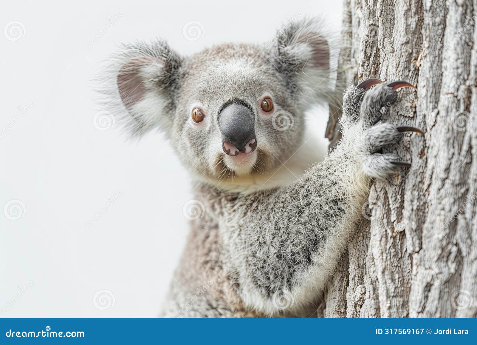 Calm Koala Climbing a Eucalyptus Tree in White Background Stock Image ...