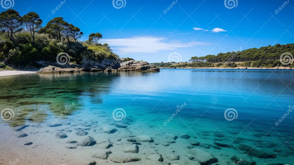 Calm Lagoon with Sky S Azure Reflection Stock Illustration ...