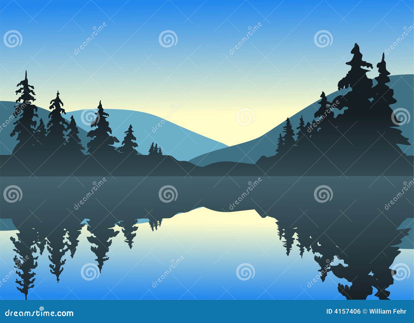 Calm Lake stock vector. Illustration of scenery, lake - 4157406