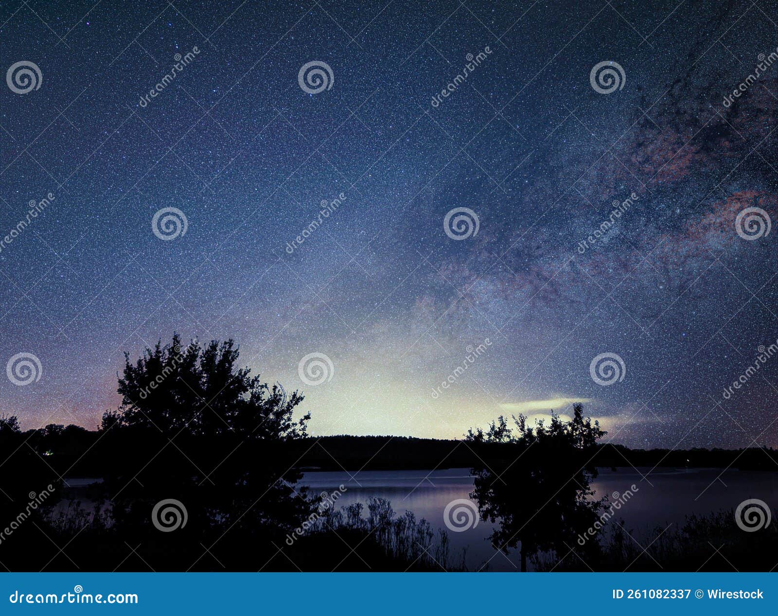 Calm Lake Against Starry Night Sky Stock Image - Image of river, view ...