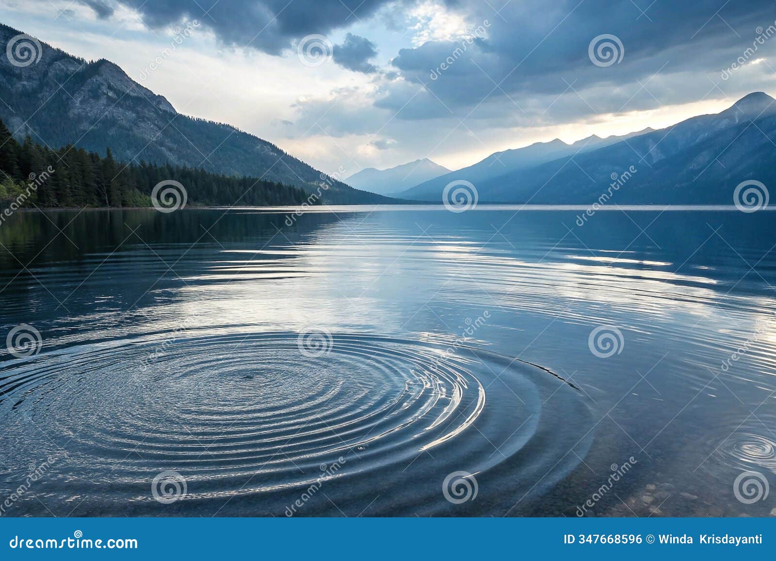 Calm Lake Reflecting Mountains and Sky with Ripples Stock Illustration ...