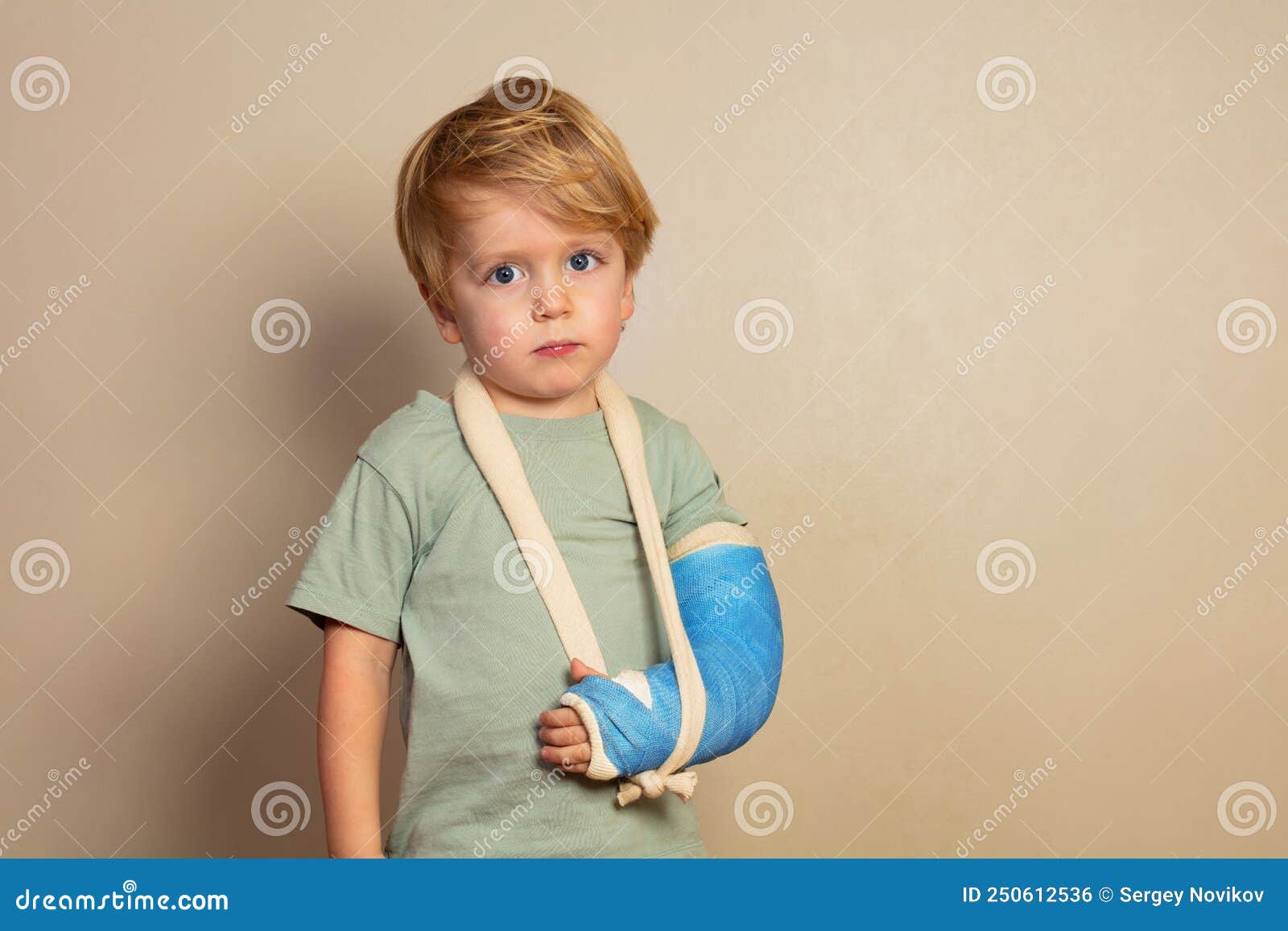 Calm Little Blond Boy Having Broken Hand in Cast Stock Photo - Image of ...
