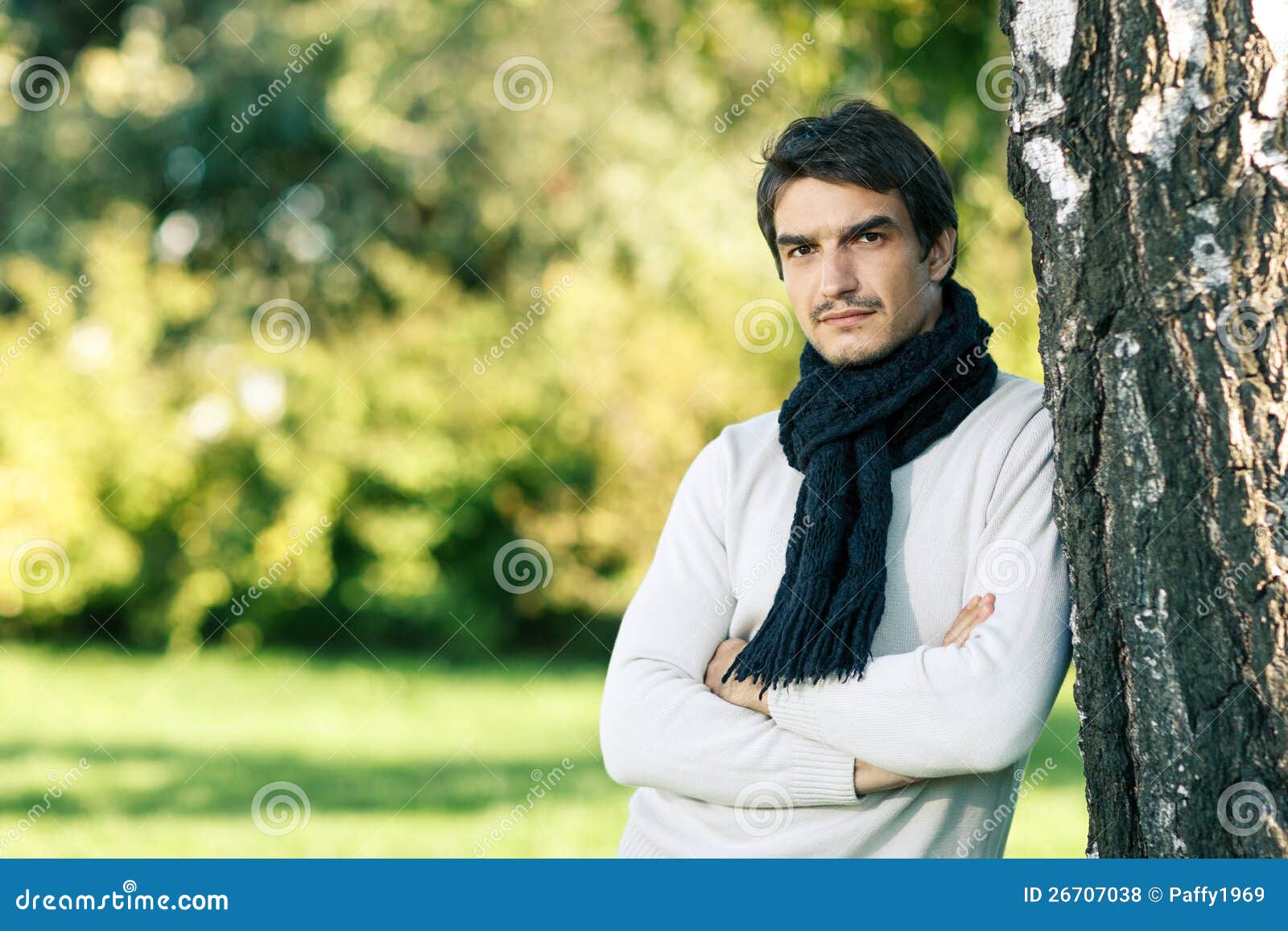 Calm man in scarf outdoors stock photo. Image of model - 26707038