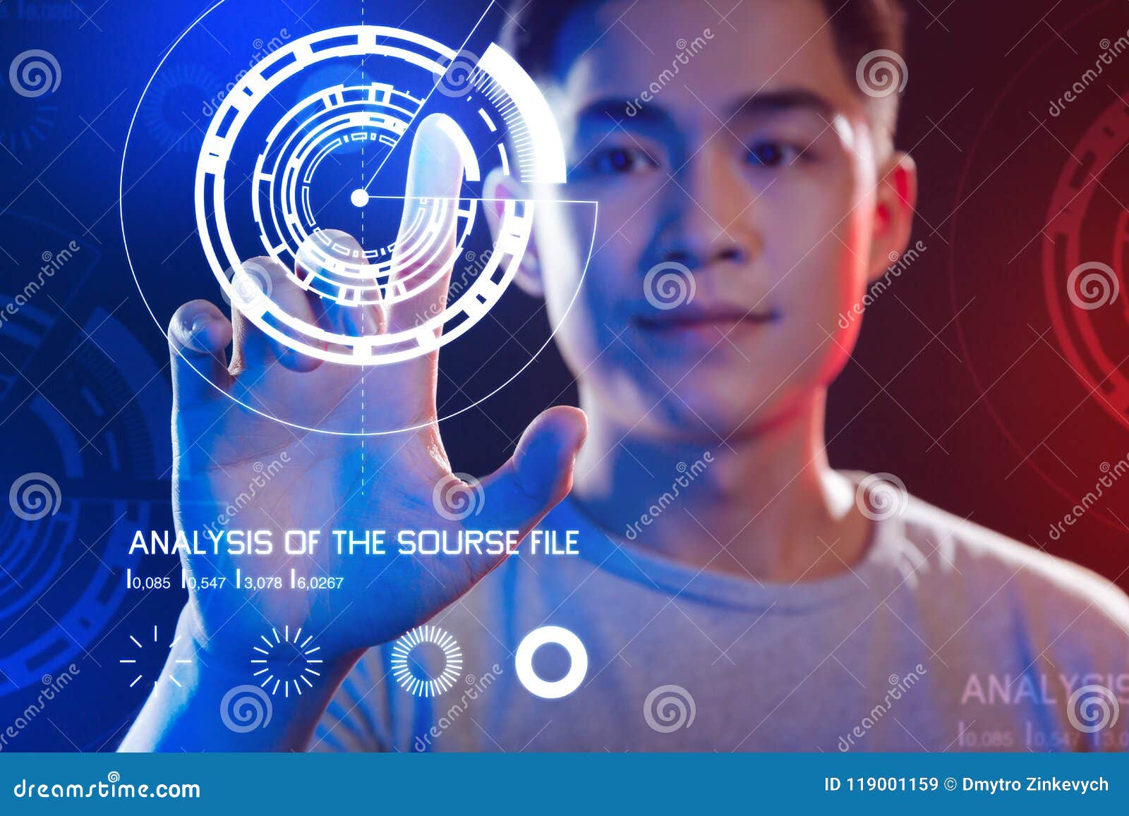 Calm Man Smiling and Using a Futuristic Security System Stock Image ...