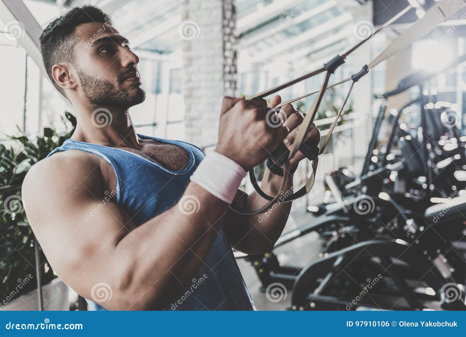 Calm Man Working Out in Keep-fit Studio Stock Photo - Image of coach ...