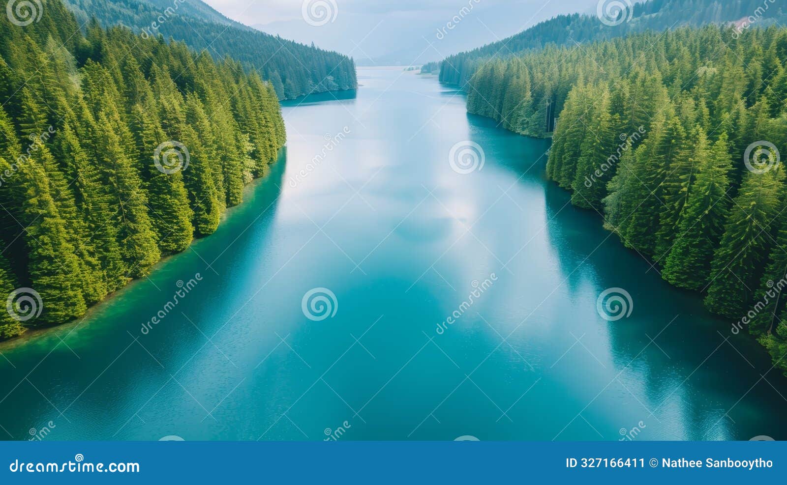 Calm Mountain Lake Surrounded by Evergreen Forest Stock Illustration ...