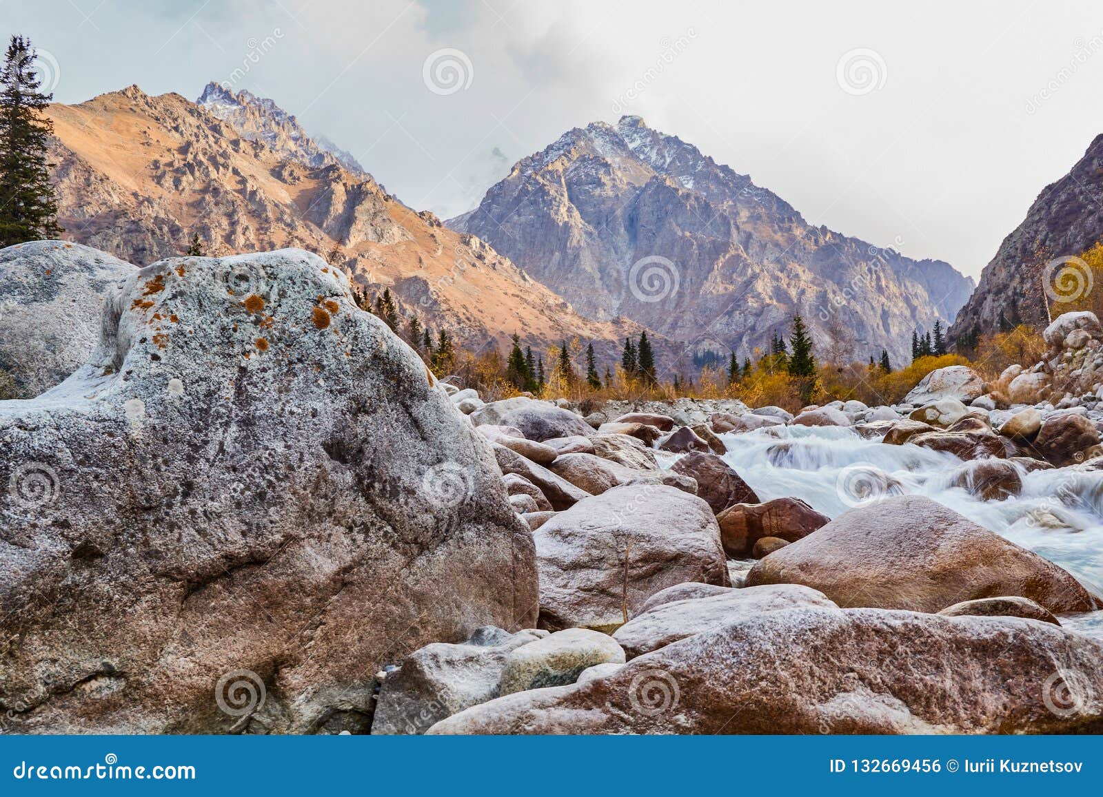 Calm mountain river stock photo. Image of picturesque - 132669456