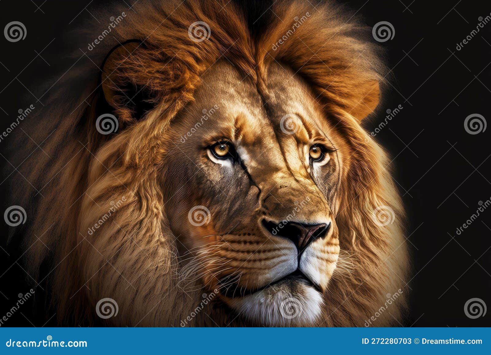 Calm Muzzle of Large Wild Lion with Mane Stock Illustration ...