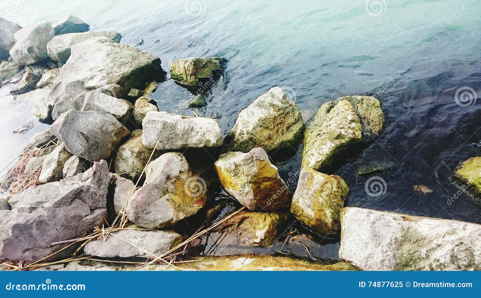 Calm nature stock image. Image of water, nature, rocks - 74877625
