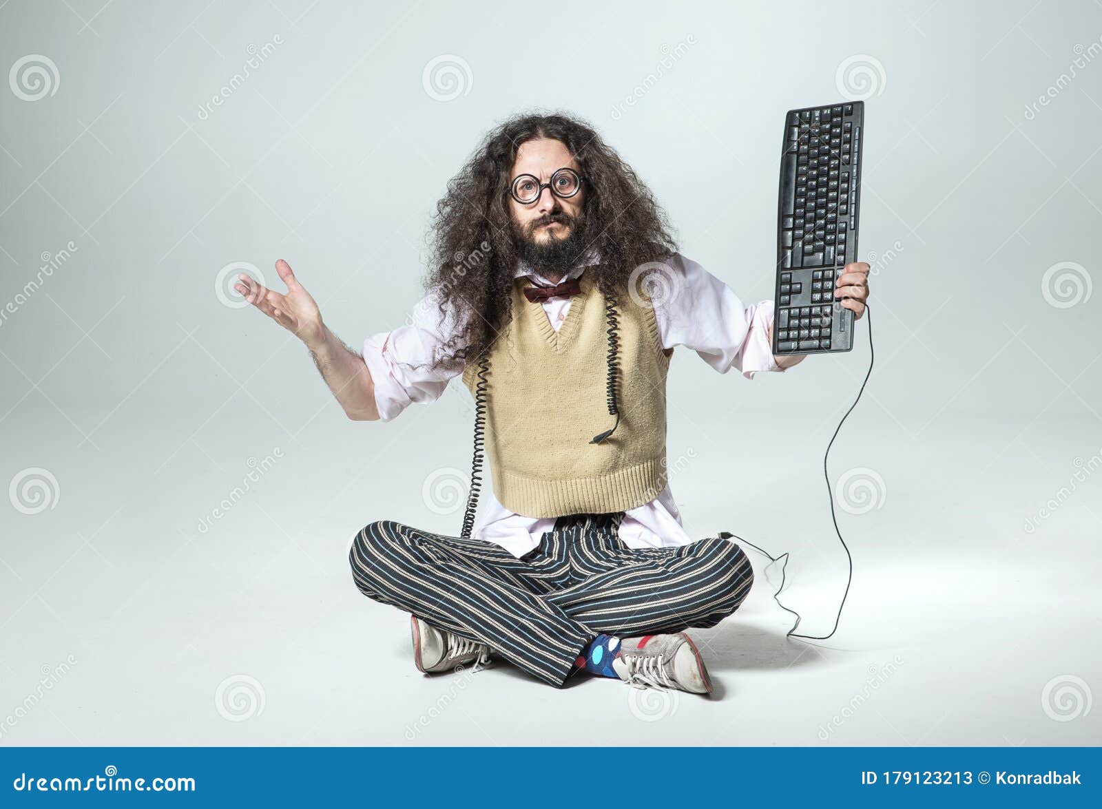Calm Nerd Holding a Pc Keyboard Stock Image - Image of geek, joyful ...