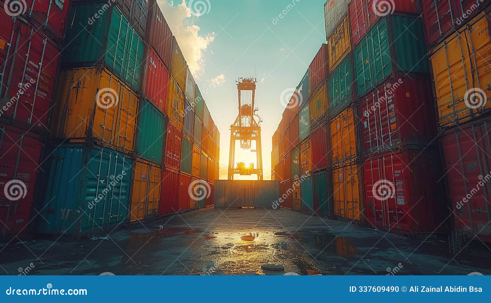 The Calm before the Night at Cargo Terminals Stock Illustration ...