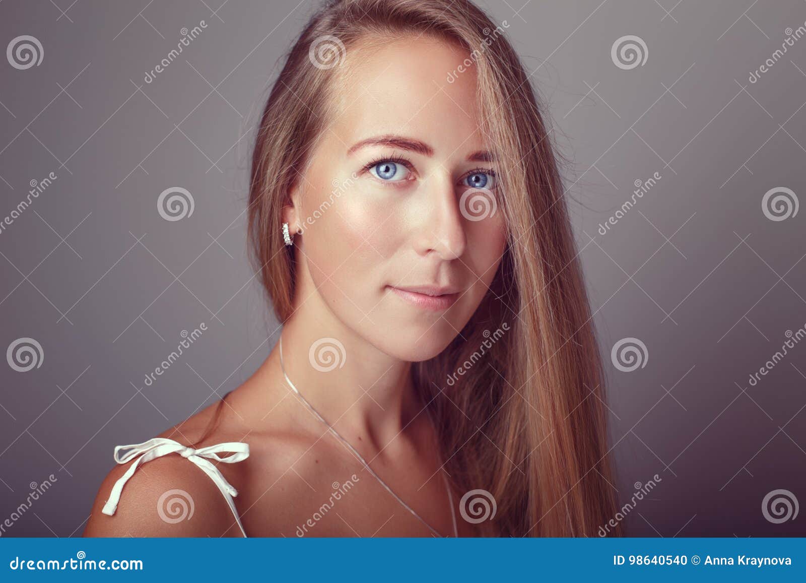 Calm Pensive Caucasian Blonde Young Beautiful Girl Woman Model With