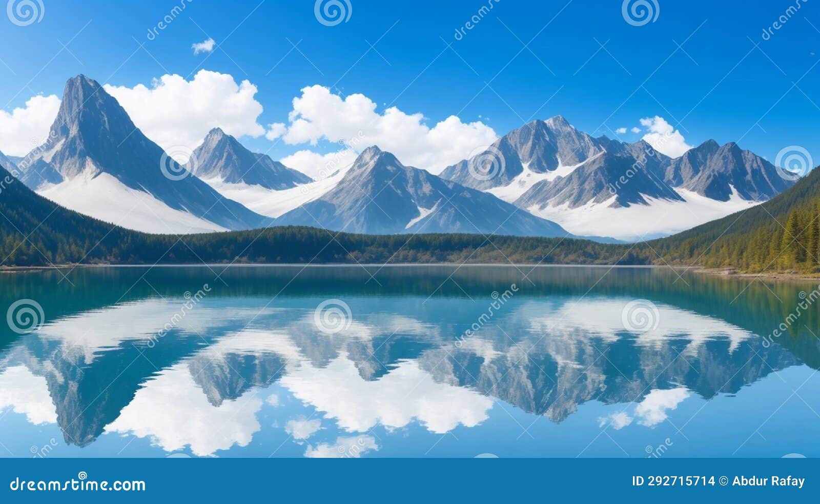A Calm and Reflective Mountain Lake Mirroring a Clear, Blue Sky Stock ...