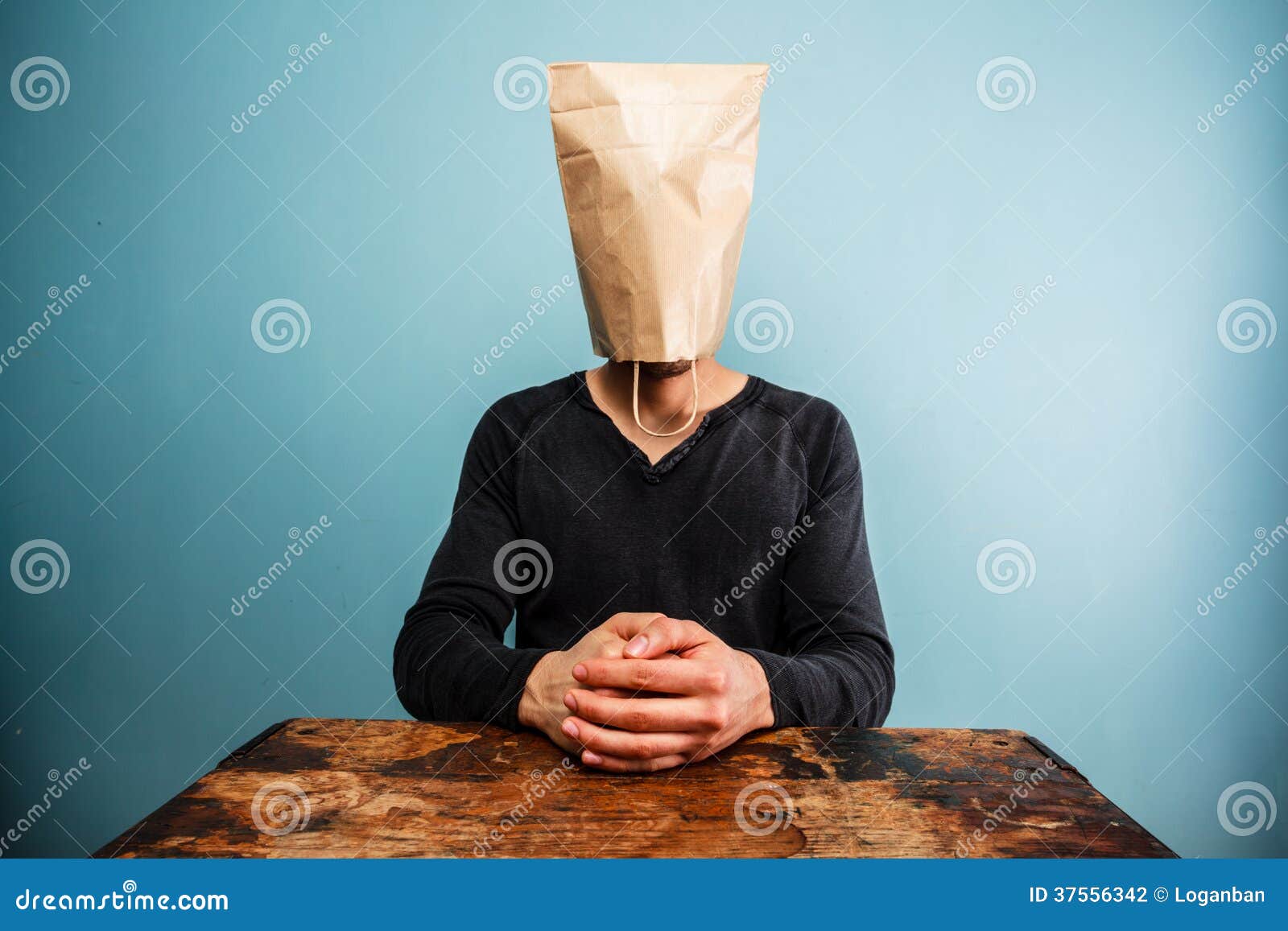 Calm and Relaxed Man with Bag Over Head Stock Photo - Image of chilling ...