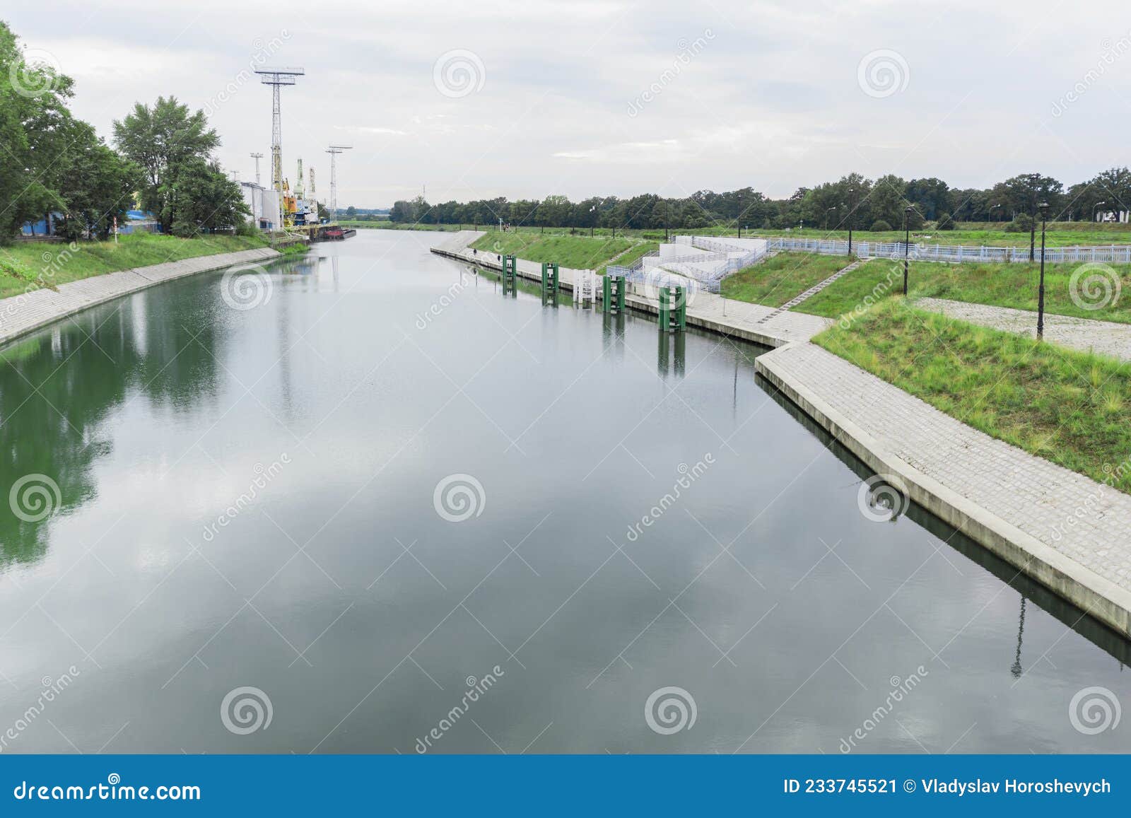Calm River in the Bay, Artificial Concrete Embankment Editorial Photo ...