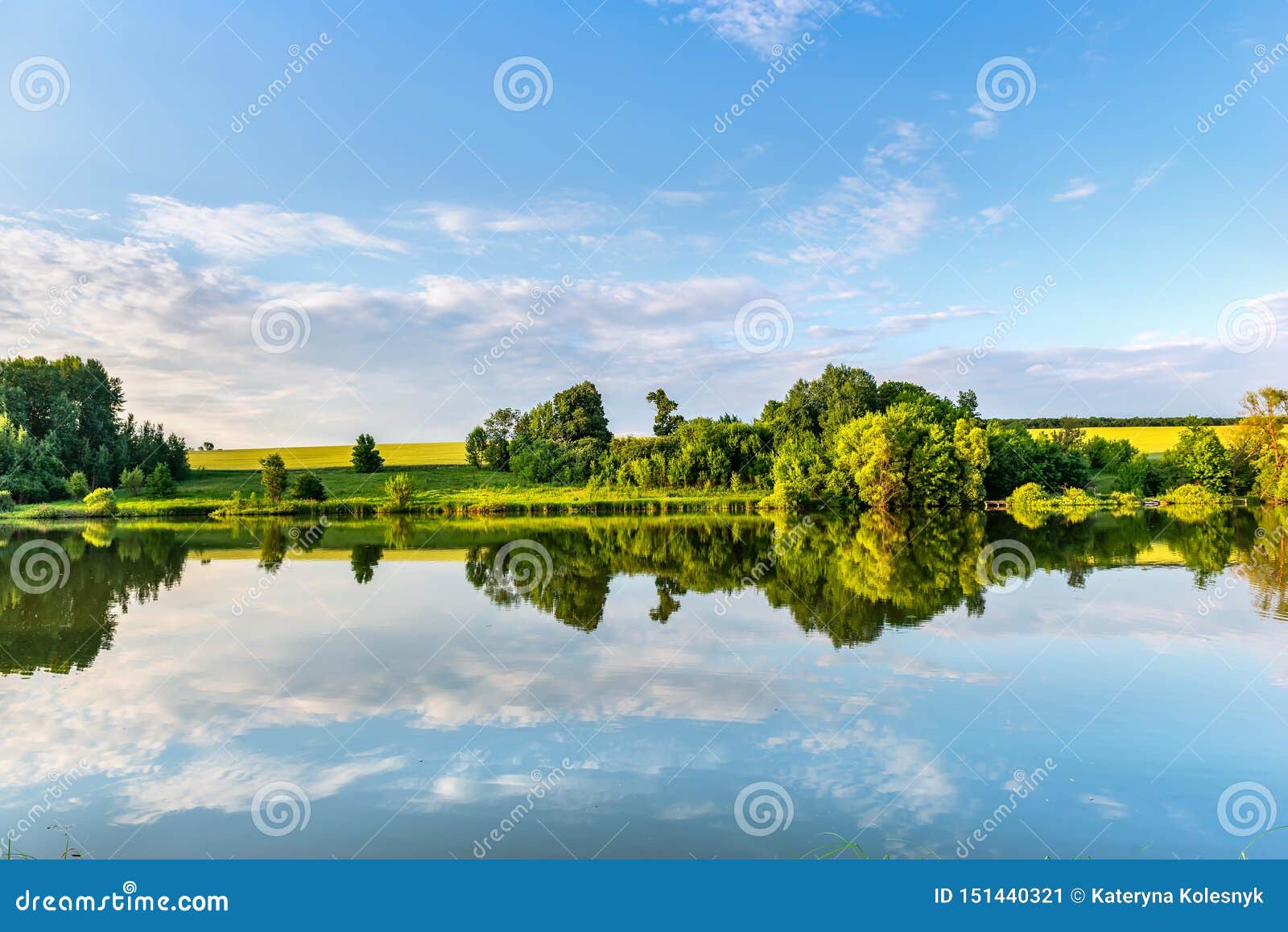 Calm river in spring stock image. Image of beach, green - 151440321