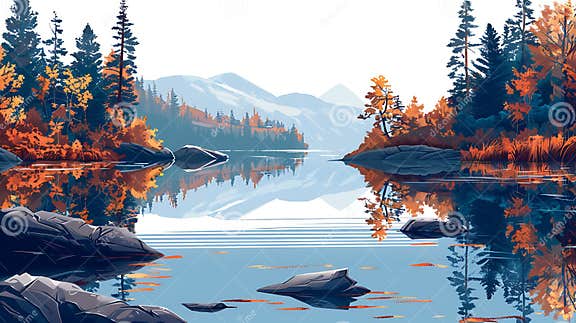 Calm River Waters Reflecting Stock Illustration - Illustration of ...