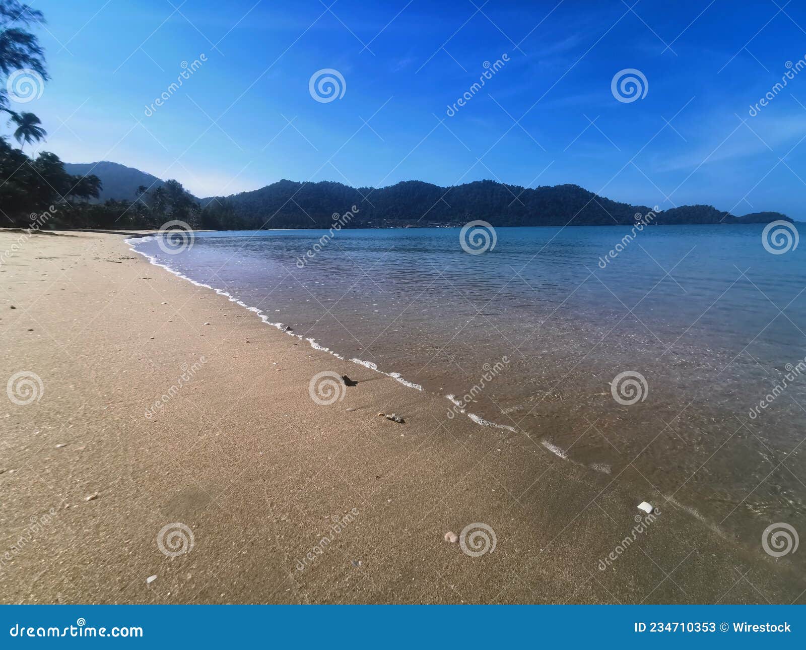 Calm Sea from a Sandy, Sunny Shore Stock Image - Image of fresh, hills ...