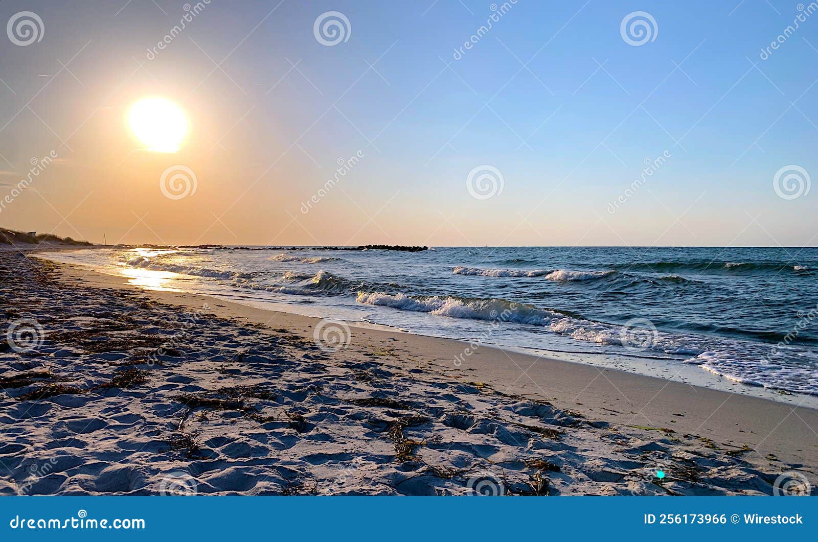 Calm Seascape with Small Boats at Sunset Stock Photo - Image of travel ...