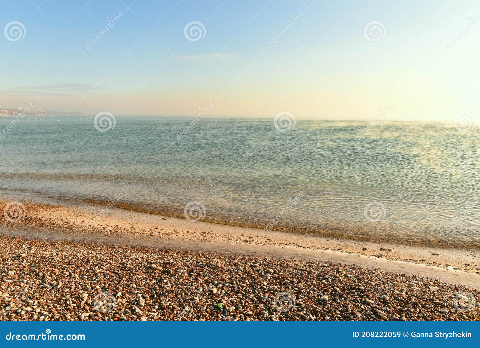 Water and a Deserted Beach in Small Pebbles. Stock Image - Image of ...