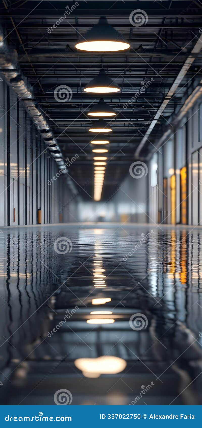 Calm and Serene Corridor with Reflective Floor Stock Illustration ...