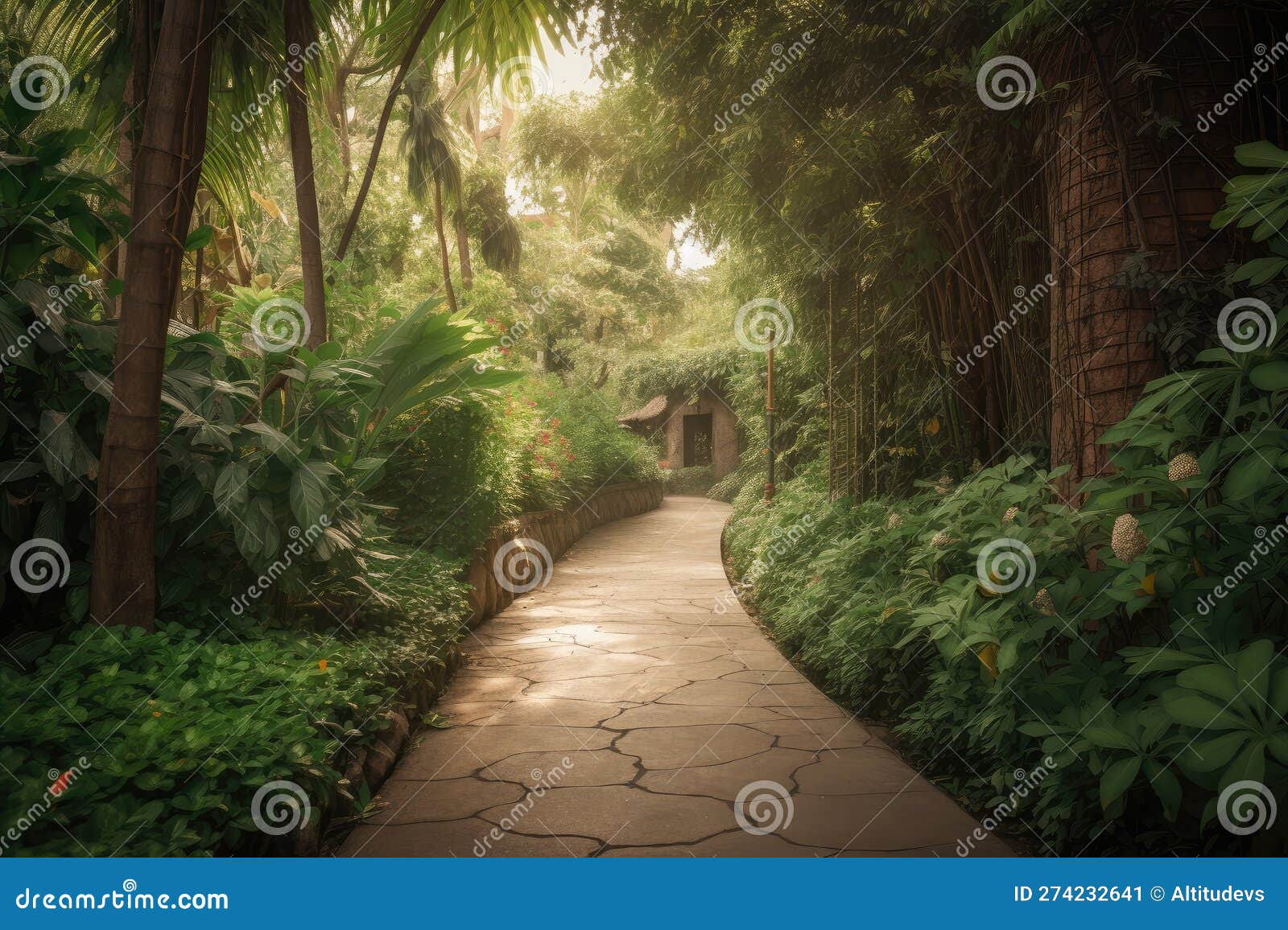 Calm and Serene Pathway Surrounded by Lush Greenery Stock Illustration ...