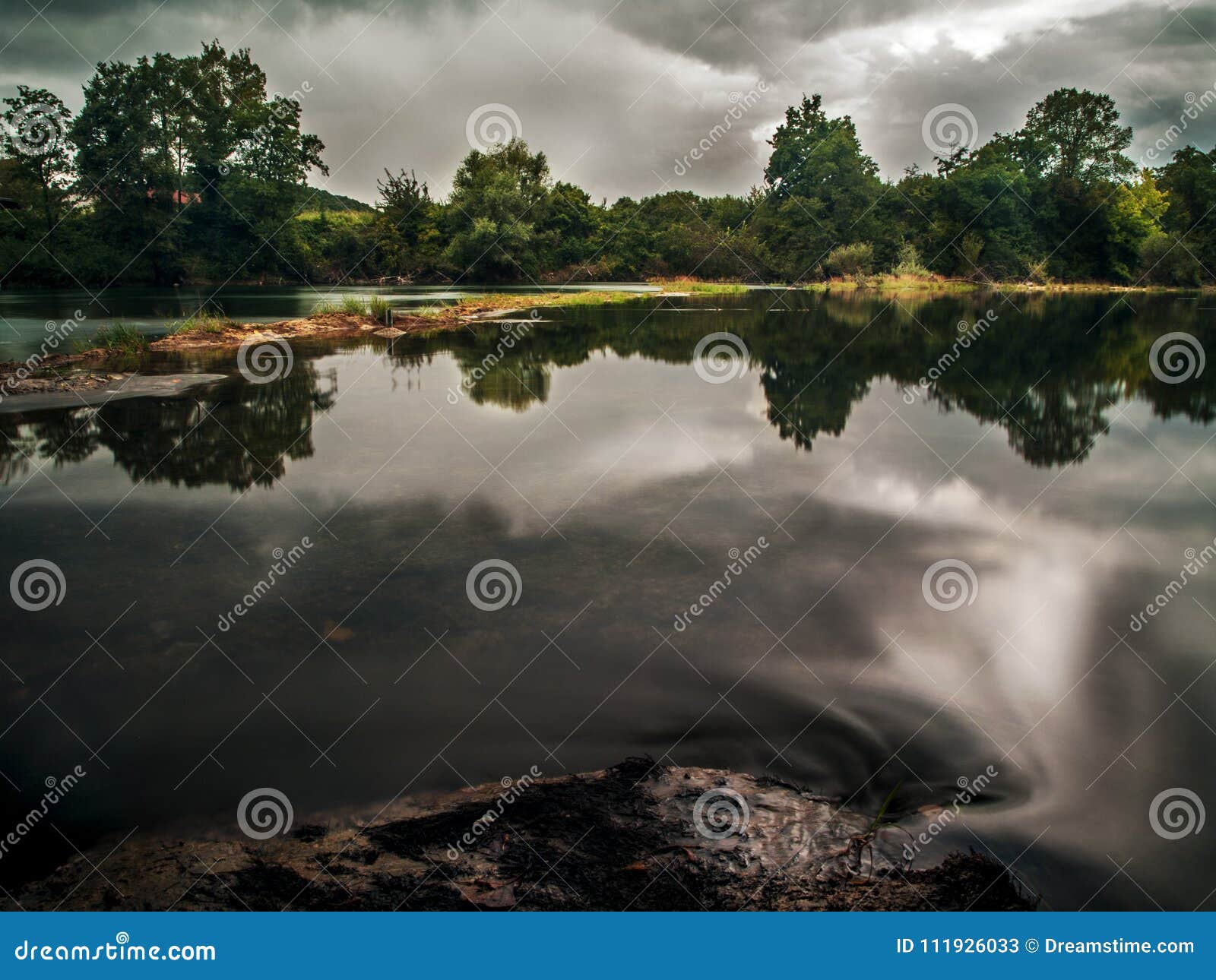 Calm and Smooth River on a Cloudy Day Stock Image - Image of water ...