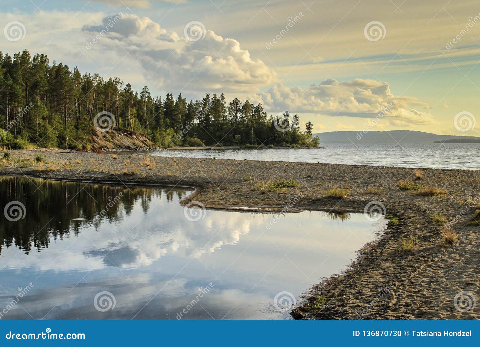 The Calm and Smooth Water of the Lake in Which the Forest and Clouds ...