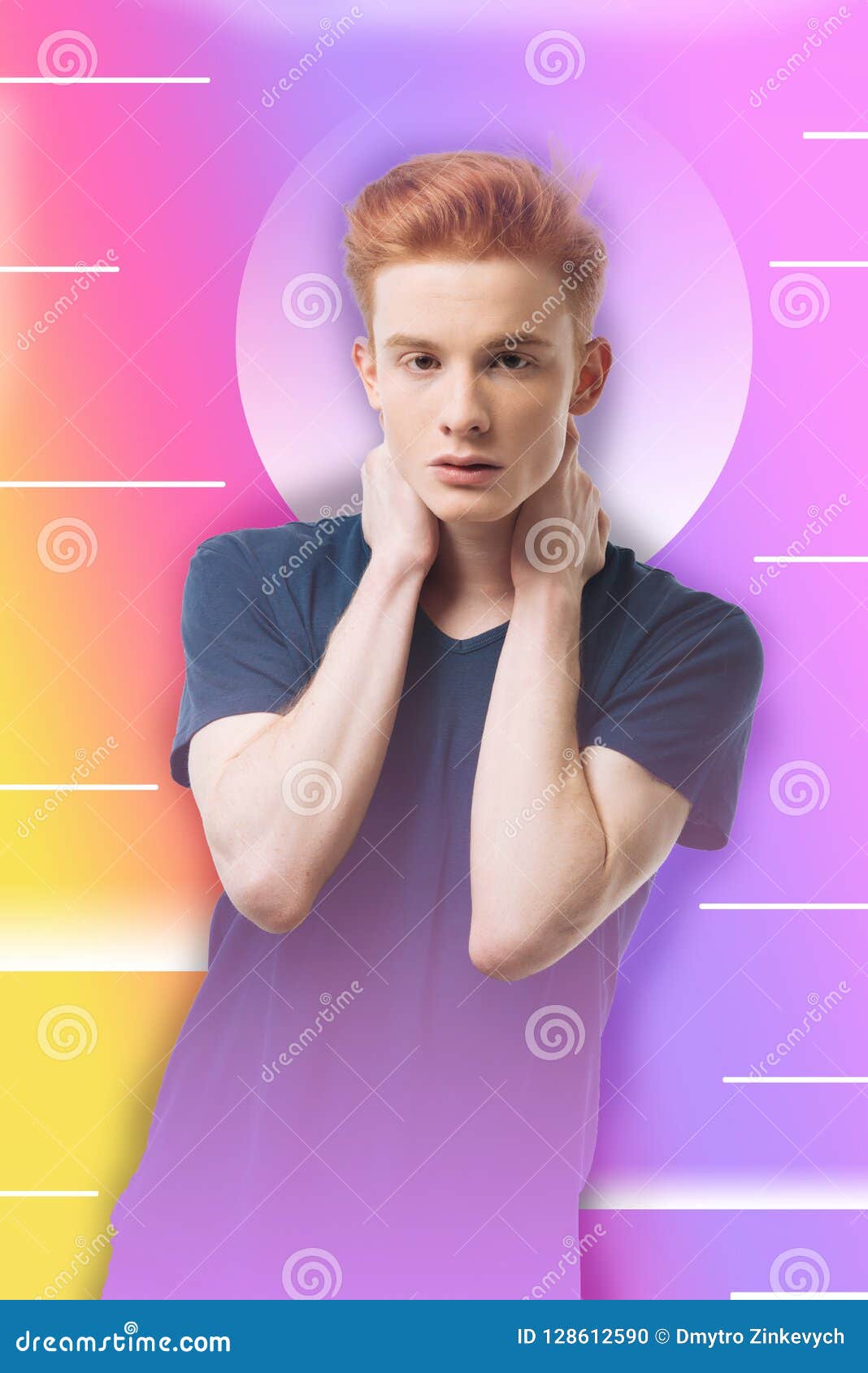 Calm Student Touching His Neck while Looking at the Timetable Stock ...