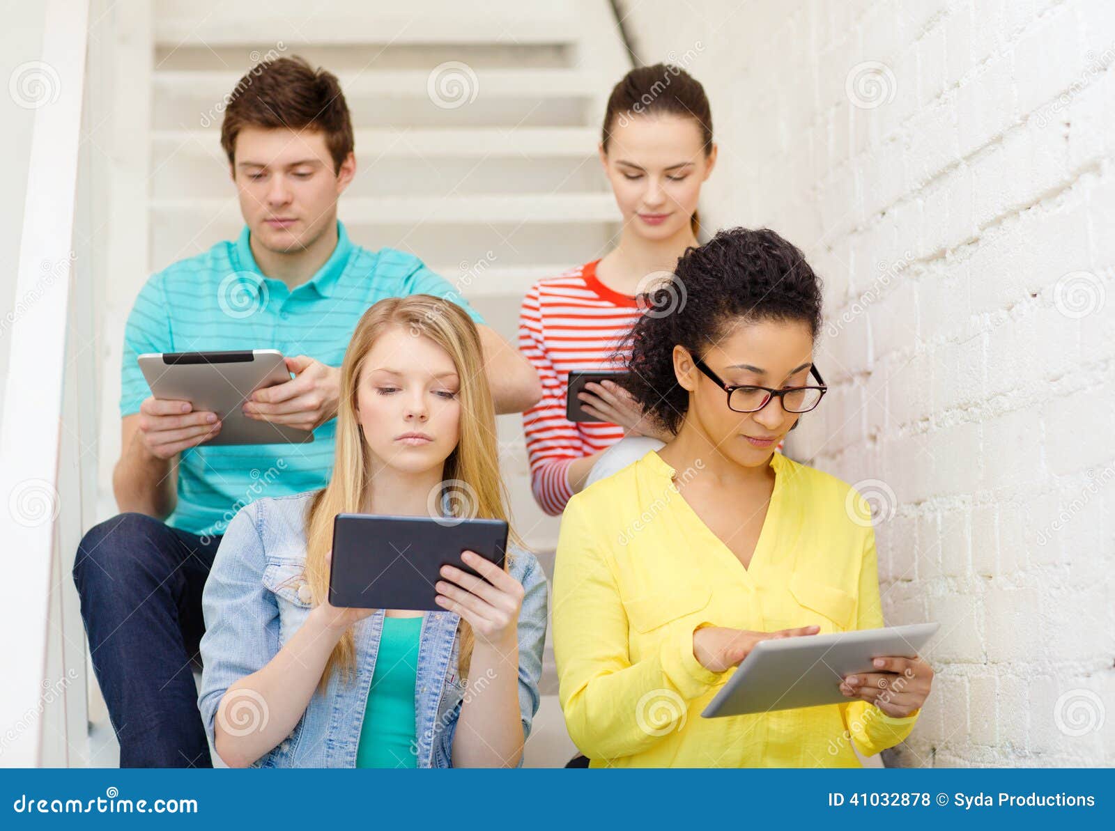 Calm Students with Tablet Pc Computer Stock Photo - Image of sitting ...