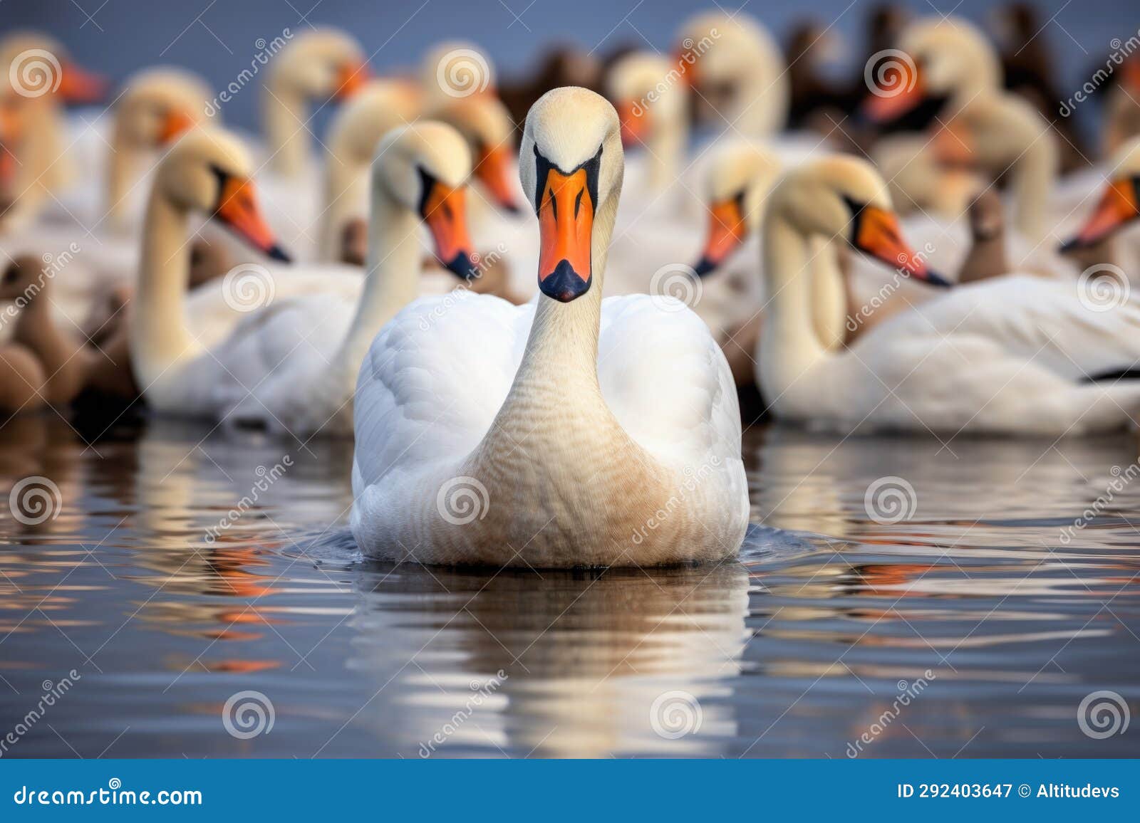 A Calm Swan among Agitated Ducks Stock Image - Image of generated ...