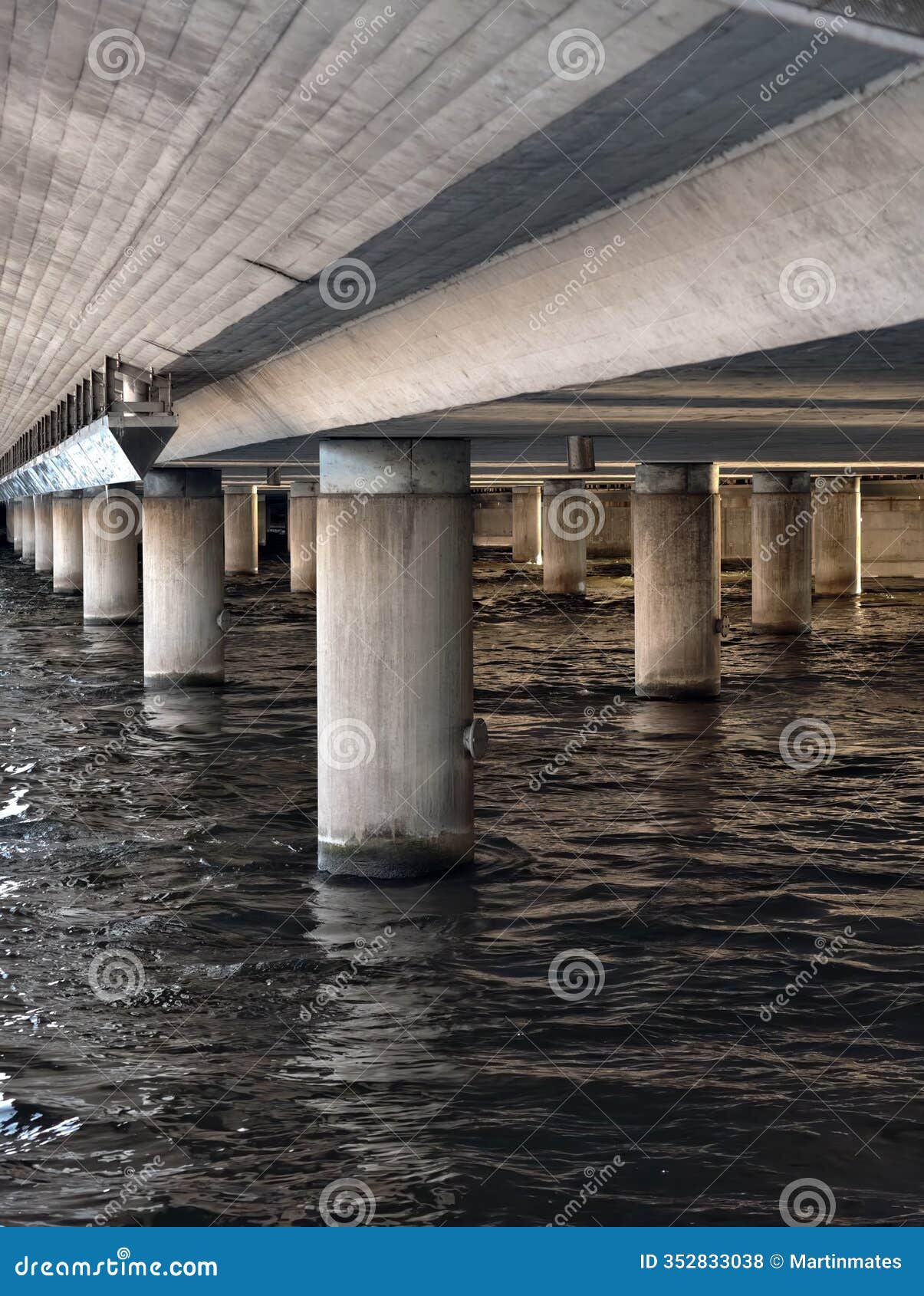 Calm Water Surface Under a Concrete Bridge, Industrial Architecture ...