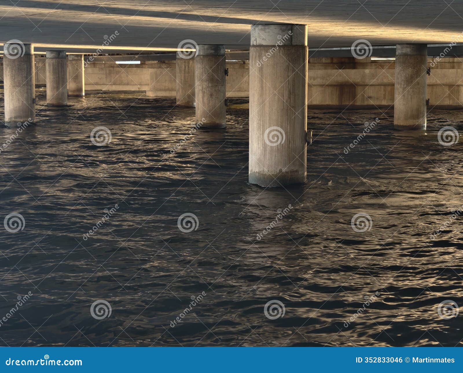 Calm Water Surface Under a Concrete Bridge, Industrial Architecture ...