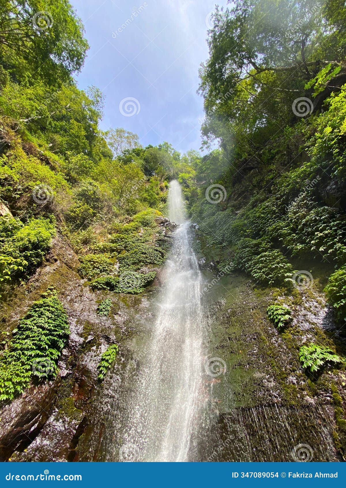 A Calm Waterfall Flows Down a Rocky Cliff Stock Photo - Image of garden ...