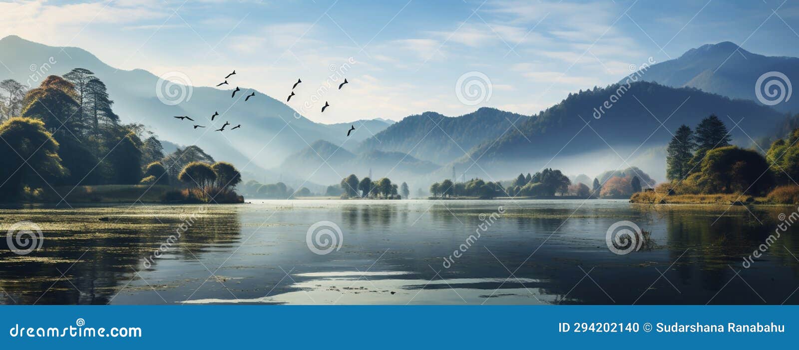Calm Wide Horizontal Background with Lake Water and Mountain Range ...