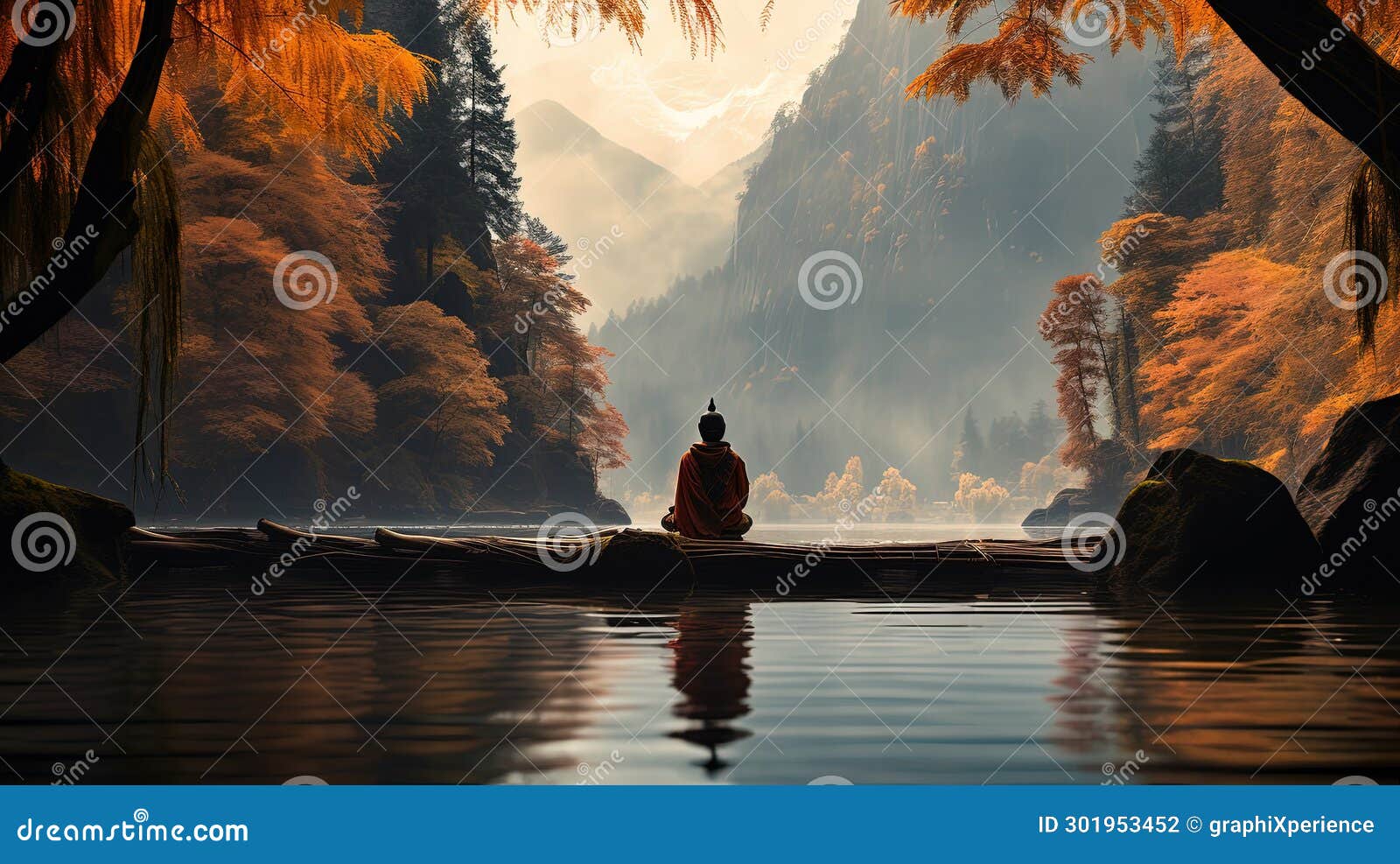Calm Wilderness Meditation Scene Stock Illustration - Illustration of ...