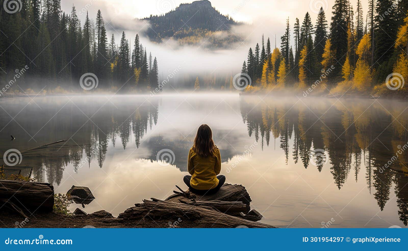 Calm Wilderness Meditation Scene Stock Illustration - Illustration of ...