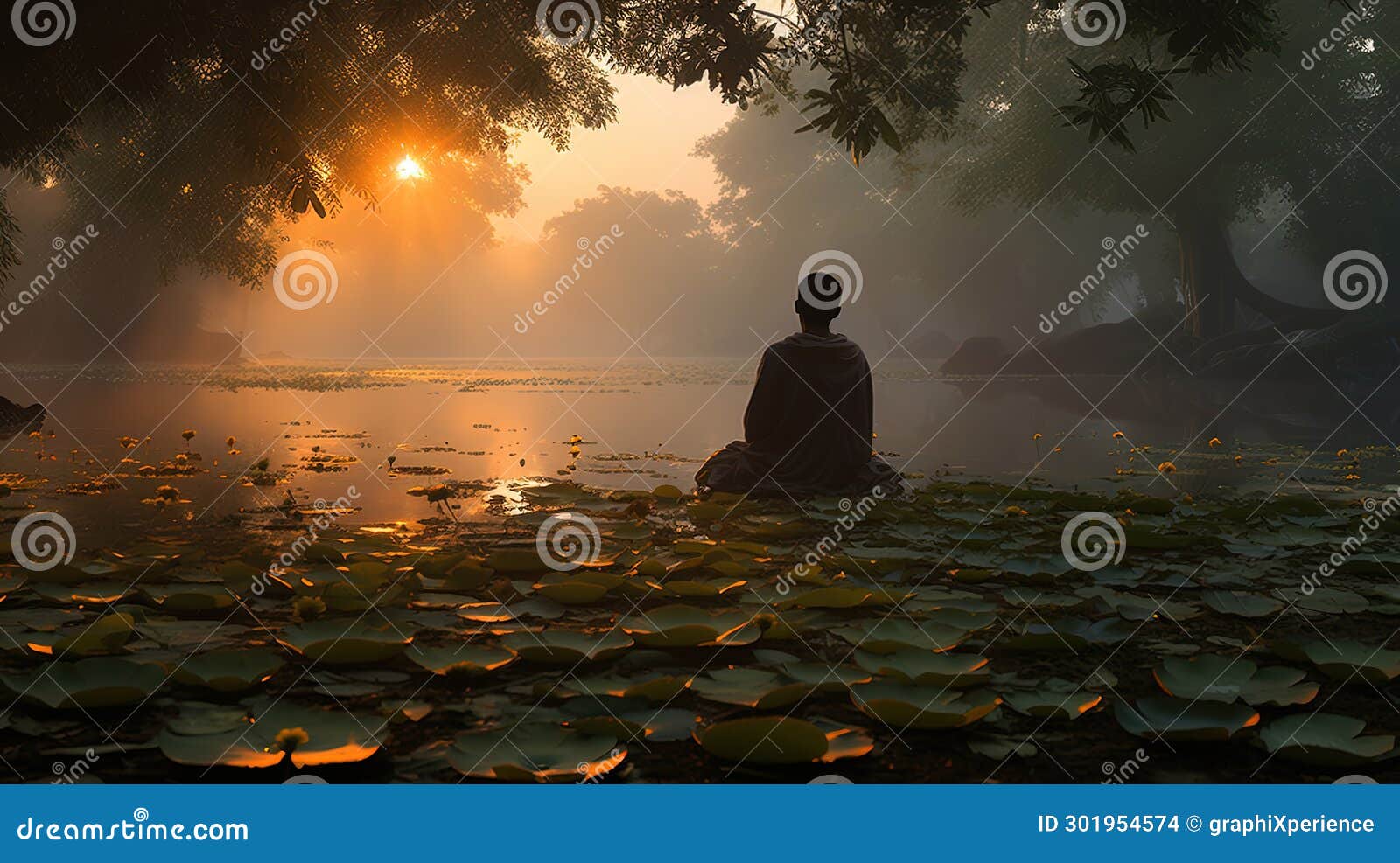 Calm Wilderness Meditation Scene Stock Illustration - Illustration of ...