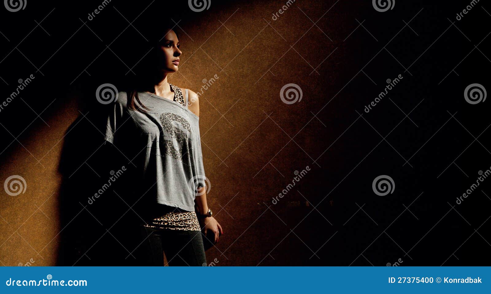 Calm woman in dark place stock photo. Image of face, female - 27375400