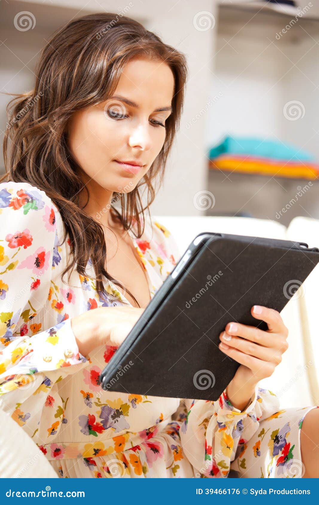 Calm Woman with Tablet Pc Computer Stock Photo - Image of girl, nice ...
