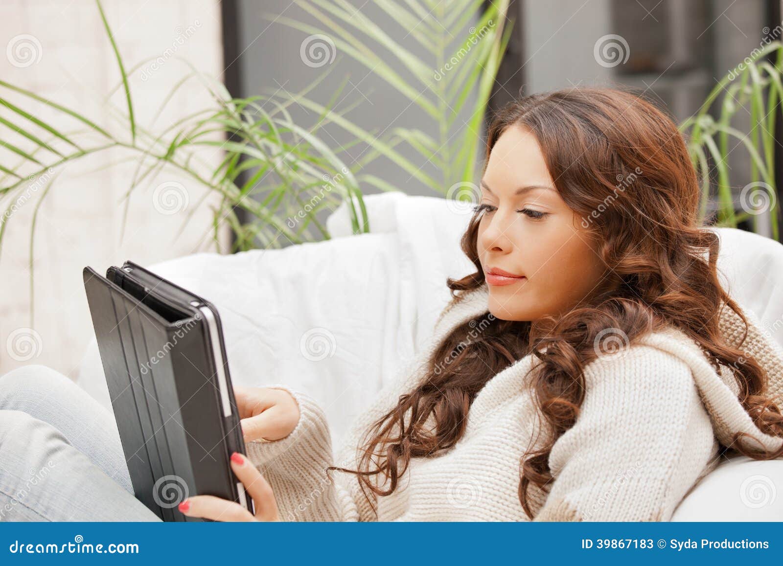 Calm Woman with Tablet Pc Computer Stock Image - Image of girl, bright ...