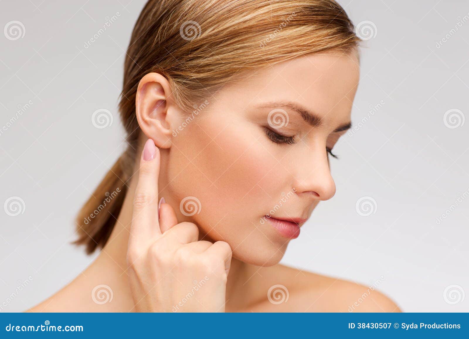 Calm Woman Touching Her Ear Stock Image - Image of freshness, noise ...
