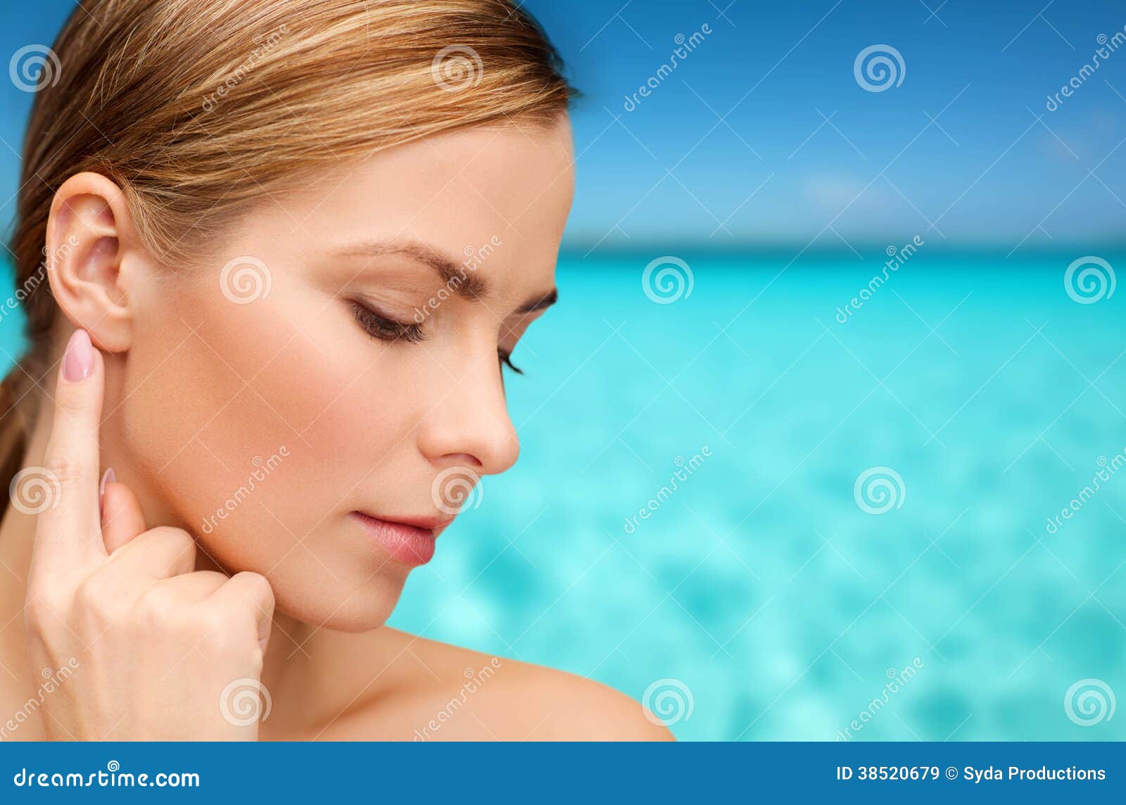 Calm Woman Touching Her Ear Stock Image - Image of natural, jewelry ...