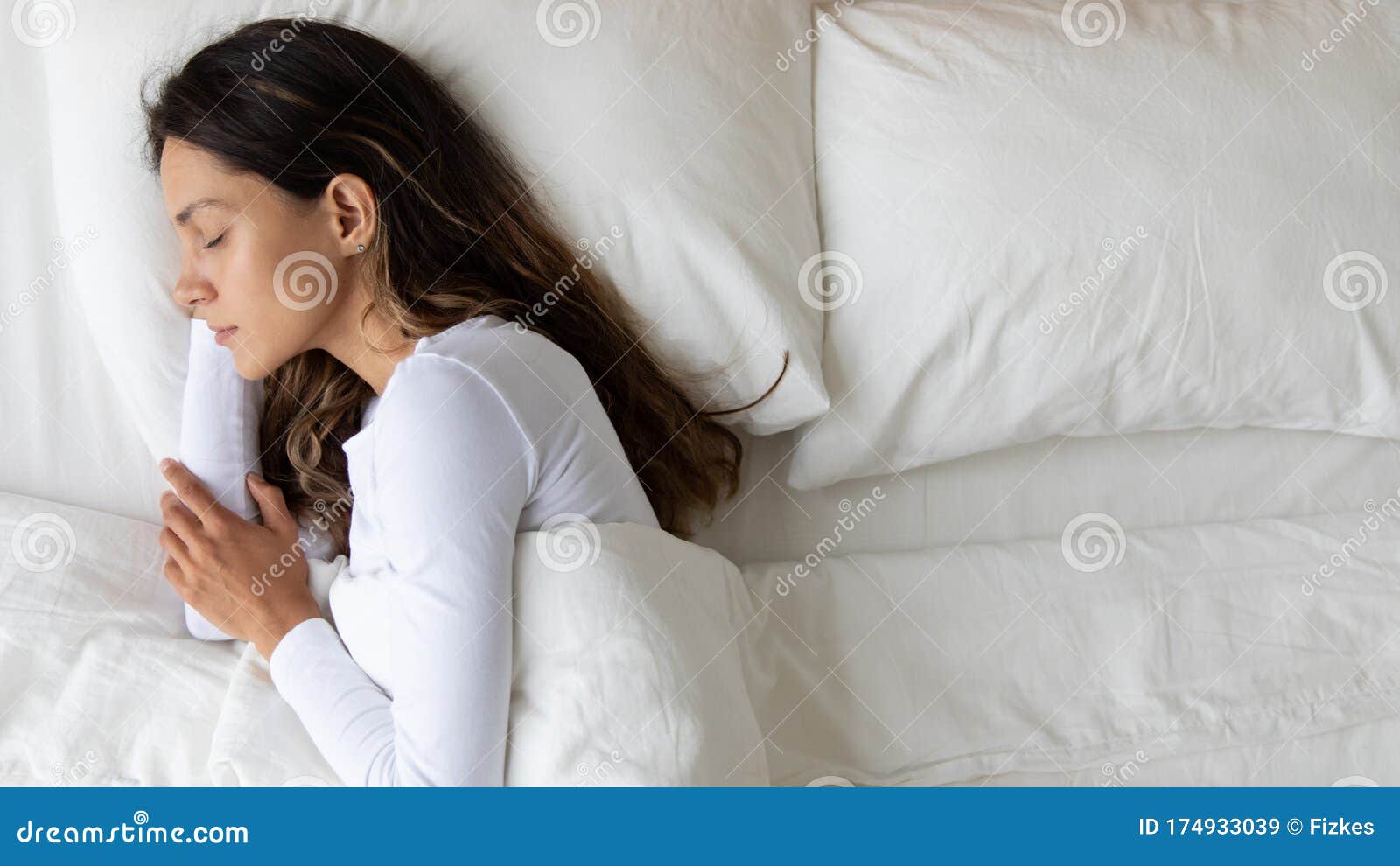 Calm Young Woman Sleep Peacefully In Cozy Bed Stock Image Image Of
