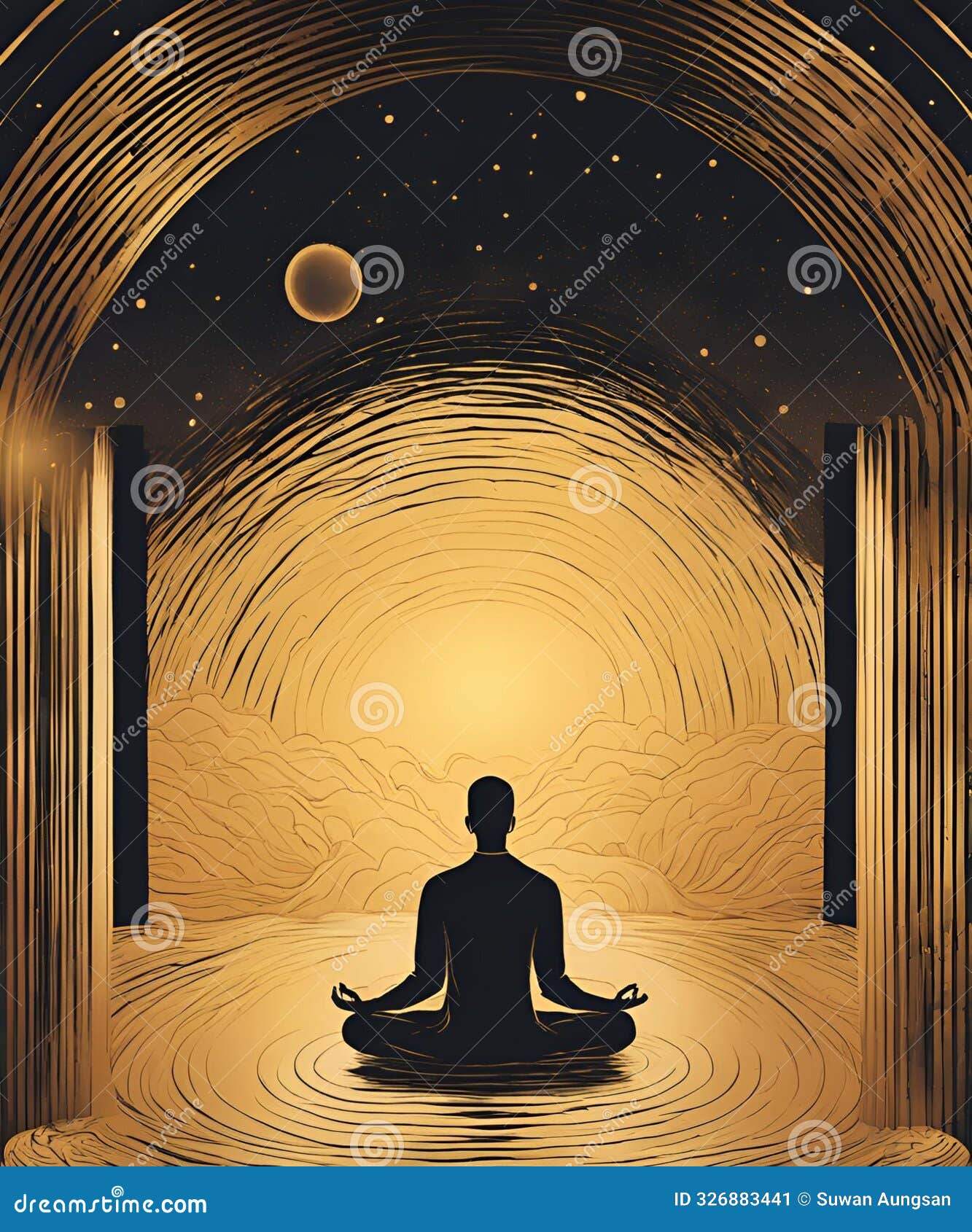 Serene Silhouette of a Man Sitting in a Peaceful Meditation Position ...