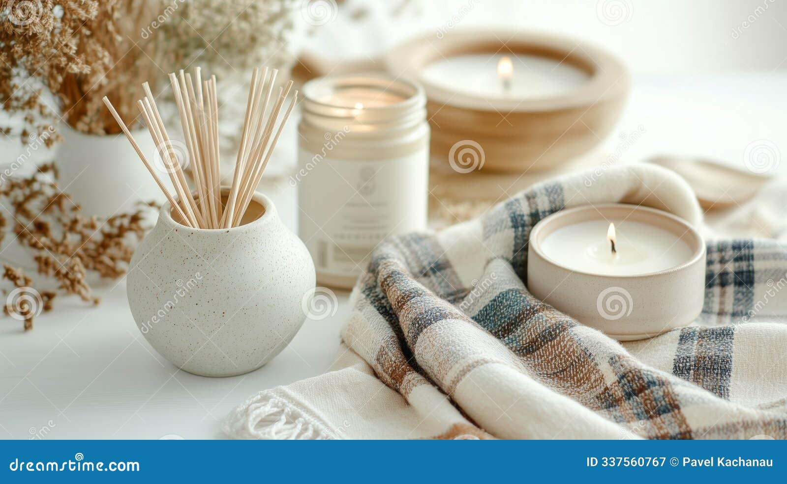 A Calming Display Of Stacked Basalt Stones With Bamboo In A Simple Vase ...
