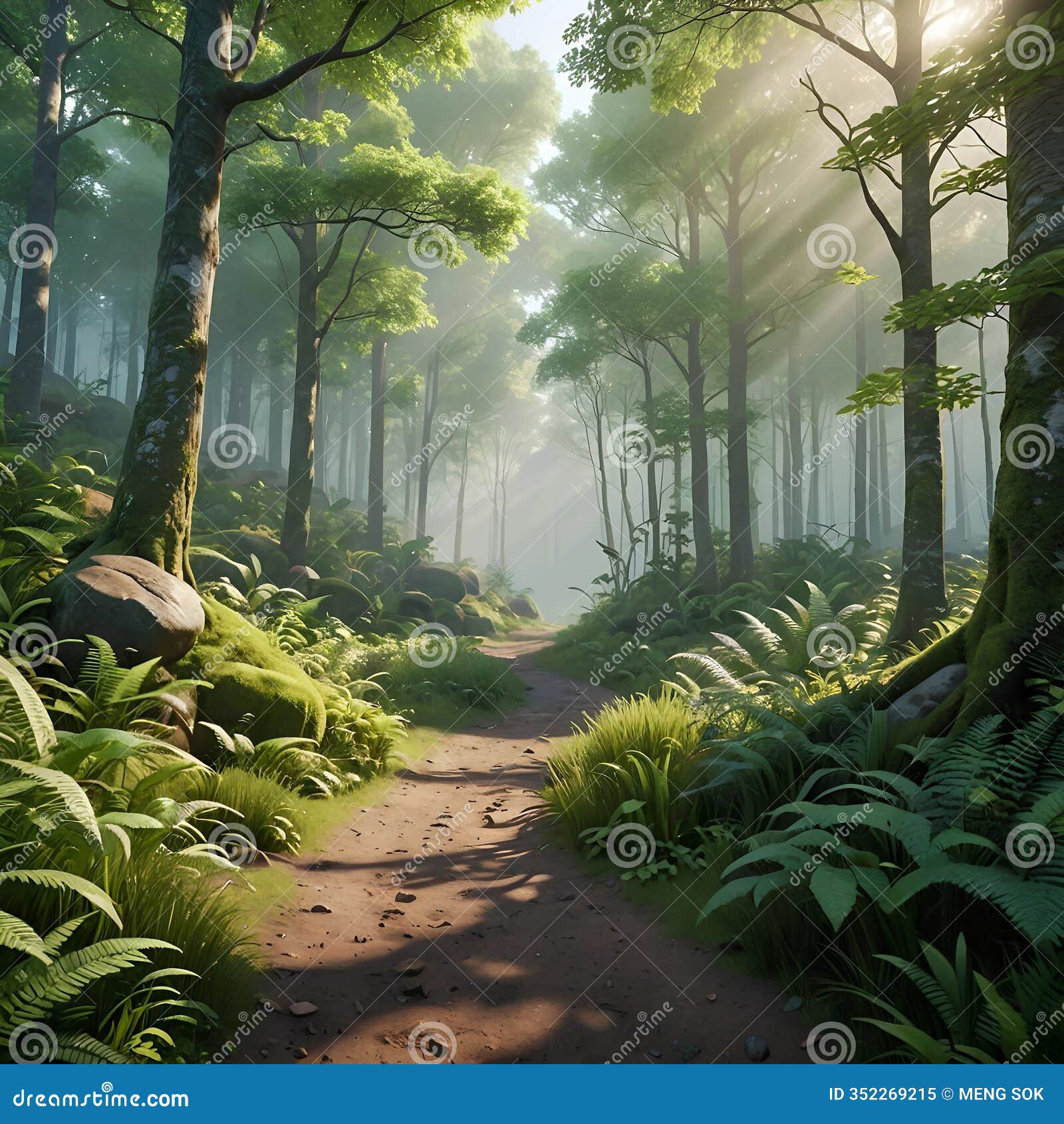 A Calming Forest Pathway Lined with Towering Trees and Vibrant ...