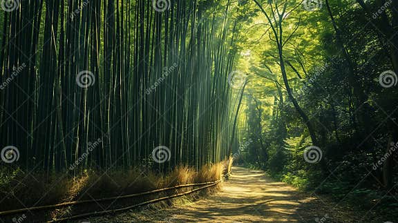 A Calming Path through a Bamboo Forest Stock Illustration ...