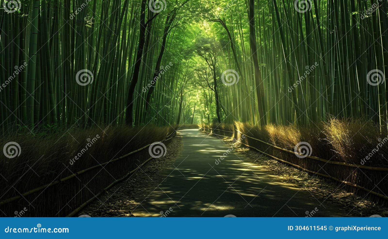 A Calming Path through a Bamboo Forest Stock Illustration ...