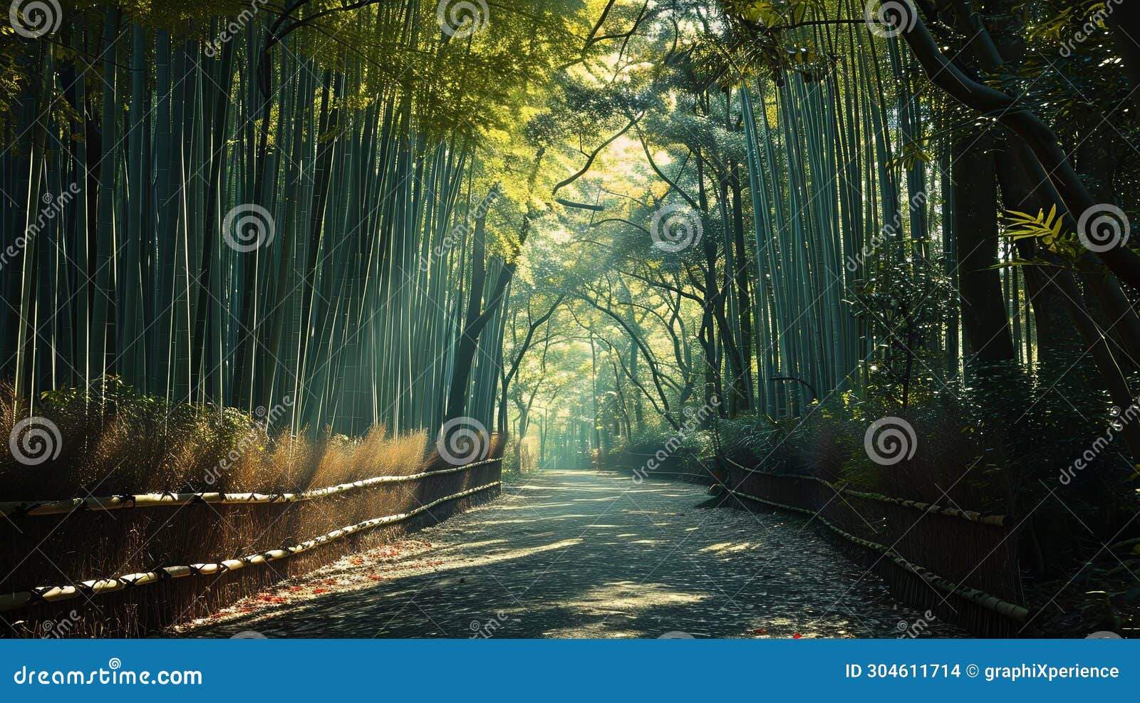 A Calming Path through a Bamboo Forest Stock Illustration ...